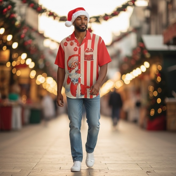 LightInTheBox | Shirts | Festive Red Santa Claus Mens Casual Button ...